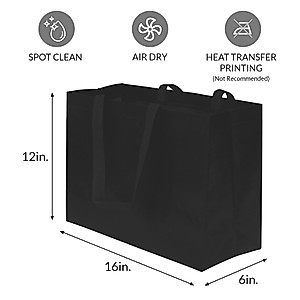 ZENPAC Black Reusable Gift Bags with Handles, Large Canvas Fabric Tote for Small Business, Retail, Grocery, Merchandise, Holidays Bulk, 16x6x12 12 Pack