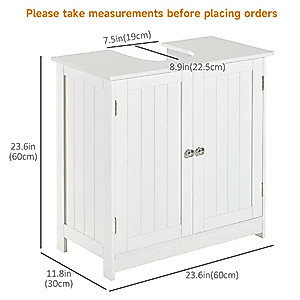 HOMCOM Under Sink Bathroom Cabinet with 2 Doors and Shelf, Pedestal Sink Bathroom Vanity Furniture, White