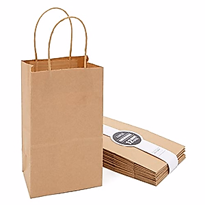 Juvale 12 Pack Small Gift Bags with Handles, 5.3 x 3 x 8.5 Inch Bulk Kraft Paper Material Brown Bags for Party Favors, Goodies
