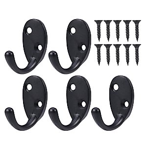 PRETYZOOM 5pcs Metal Wall Hooks for Hanging, Heavy Duty Iron Hanging Hooks for Coat, Cap, Wall Mount Coat Hanger with Screws, Retro Style