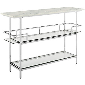 Crosley Furniture Aimee Bar with Paper Marble Top, Chrome Finish