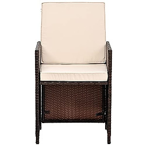 BIADNBZ 11 Pieces Patio Dining Sets for 10,Outdoor Sectional Conversation Furniture with 6 Rattan Chairs,1 Glass Table and 4 Cushioned Ottomans for Courtyard,Lawn,Garden, Balcony, Beige+Brown