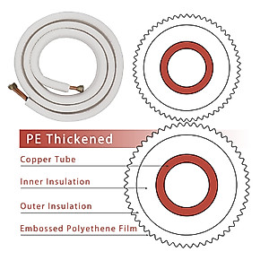MQIDLFE Line Set, 16ft Copper Aluminum 1/4" & 3/8" Tubing for 12000 BTU Mini Split Ac Heat Pump System, White