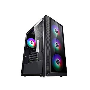 Raidmax ATX Desktop Computer Gaming PC Case Mid Tower PC Case with addressable RGB x3 ARGB Fans ATX PC Case USB 3.0 Tempered Glass PC Case Mesh Window Computer Case with 3 ARGB LED Black PC Case -i403