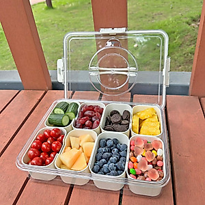 CHOUKEY Divided Snack Box with Lid and Handle, Snackle Box Container Storage Organizer for Fruit, Candy, Veggie, Nuts & Snacks