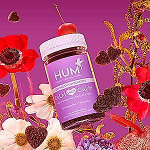 HUM Calm Sweet Calm - Calm Gummies with L-Theanine & Ashwagandha for Stress Relief - Natural Calm Gummies for Relaxation & Mood Support - Sour Cherry Flavor (60 Vegan Gummies)