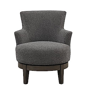 Goohome 360 Degree Swivel Wingback Accent, Comfy Upholstered Sherpa Fabric Seating Armchair with Rubberwood Legs for Living Room, Leisure Arm Chair for Lounge, Dark Grey