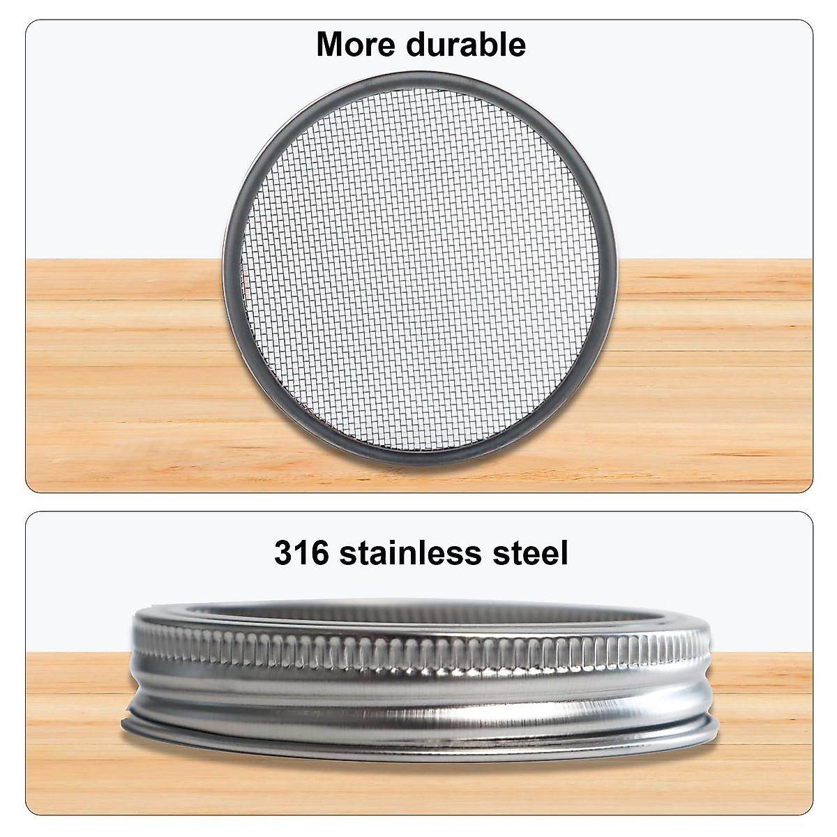 4 Pack Mesh Strainer Jar Stainless Steel Sprouting Jars Mason Wide Mouth Canning Lids for Growing Bean, Seeds and Salad