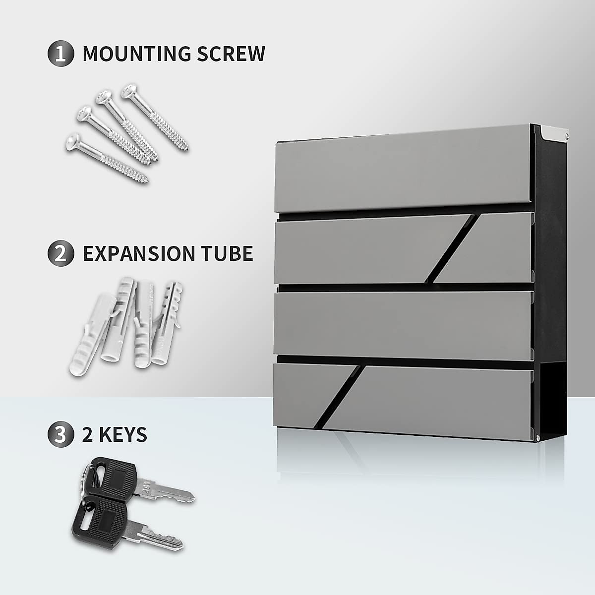 Yoocabinet Mailbox Wall Mount,Large Capacity Locking Mailbox for Outside,Galvanized Steel Cover and Rust-Proof Metal Post Box with Newspaper Holder,14.6"x14.6"x4.3" Silver,MD025S