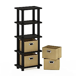 Furinno LACi 4-Bins System Rack, 11.3(W) x 28.8(H) Inch, Espresso/Black