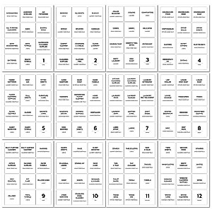 144 Labels for Laundry Room, Storage, Linen, Cleaning, Organization Containers, Waterproof Printed on White Glossy Labels, Household Stickers + Numbers, Minimalist Home, for Jars and Canisters