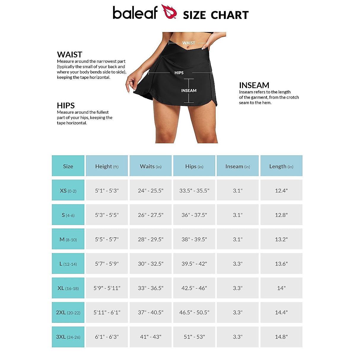 baleaf Women's Swim Skirt Bottoms High Waisted Bathing Suit Swimsuits Skirts Pleated Swim Skorts with Pockets Black S