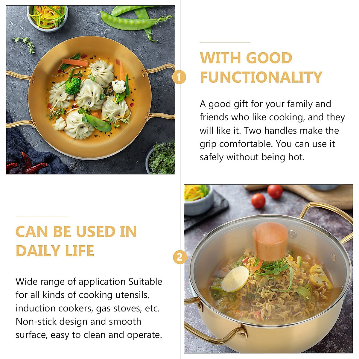 YARDWE 1 Set Ramen Pot Double Handle Milk Pot Instant Cooker Butter Melting Pot Hot Pot Korean Ramen Soup Pot with Lid Noodle Cooking Pot Stainless Steel Outdoor Casserole