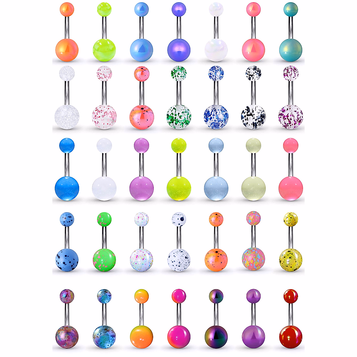 Boernfnso Belly button Rings 14g Plastic Belly Button Rings 35PCS Surgical Steel Belly Button Piercing Kit Cute Belly Button Rings Snake Belly Button Rings Banana Piercing Curved Barbell Jewelry 10mm