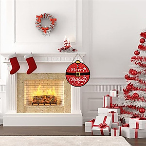 FWIEXA Christmas Door Hanger Decorations, Funny Santa Claus Merry Christmas Door Sign, Round Christmas Wooden Signs for Front Door Home Farmhouse Decor (12''x 11'')