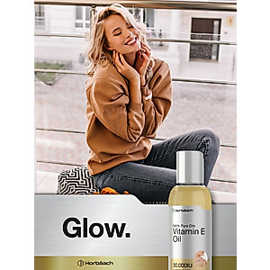 Horbäach Vitamin E Oil For Skin 30,000 IU | 4 fl oz | 100% Pure Oils | Moisturizing Skin Care | Non-GMO, Vegetarian | Lemon Scented