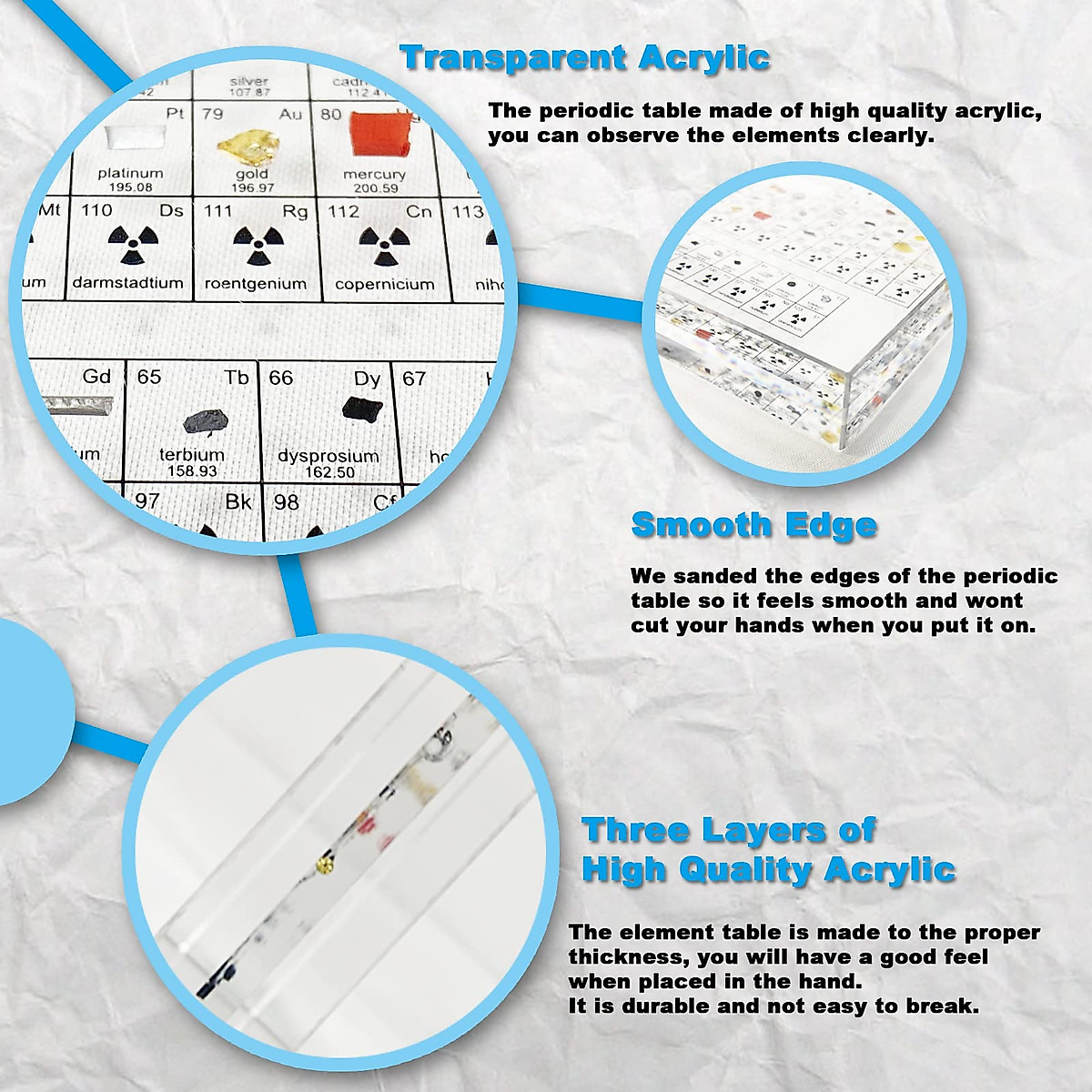 Periodic Table with Real Elements Inside, Acrylic Periodic Table with Flannel Bag, 3D Periodic Table of Elements, Chemistry Gifts for Kids Adults Teacher