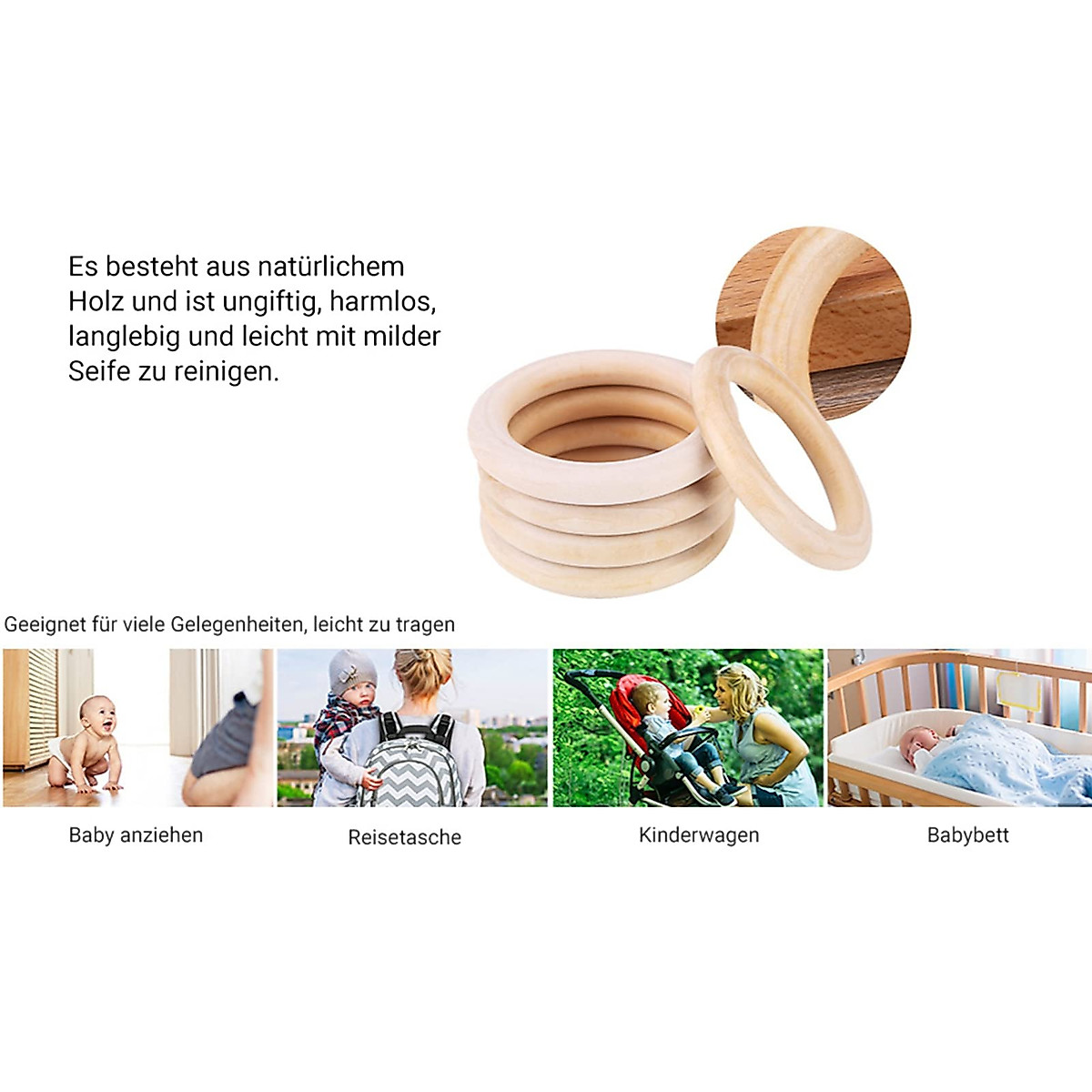 Wood Teething 10Pcs Wood Teething Rings Baby Infant Teether Wooden Bracelet DIY Craft Pacifiers Teethers Teething Relief Baby Wooden Teether Accessories Pendant Connector