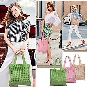 LACE INN Straw Mesh Tote Bag for Women, Cute Handmade Tote Shoulder Handbag for Vacation