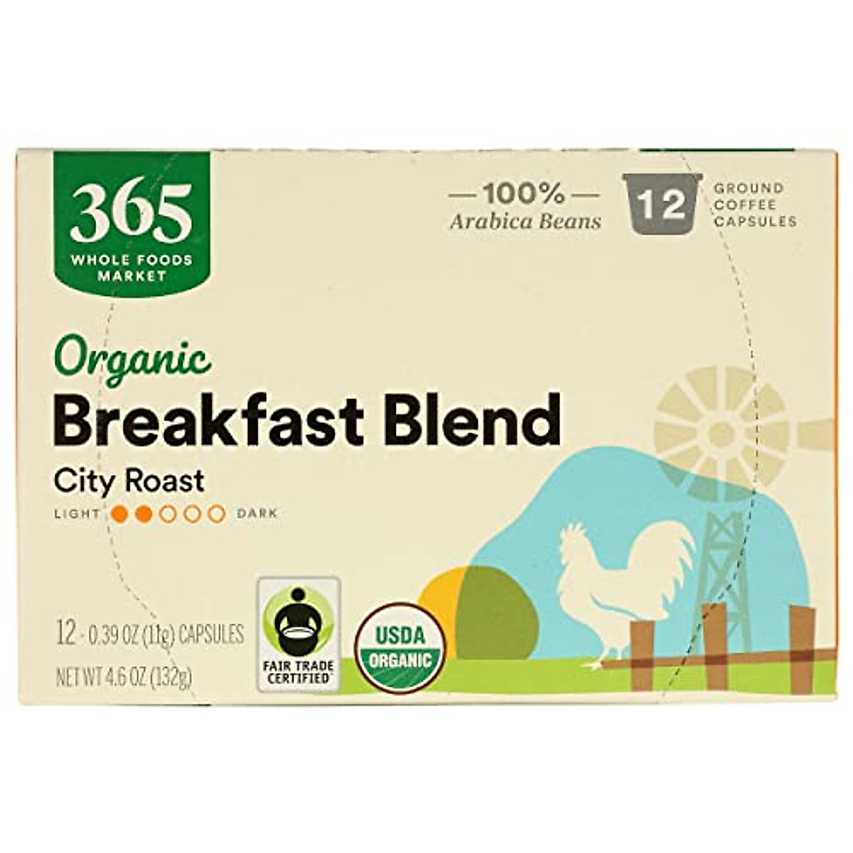 365 by Whole Foods Market, Coffee Breakfast Blend City Roast Pods Organic 12 Count, 4.6 Ounce (Packaging May Vary)