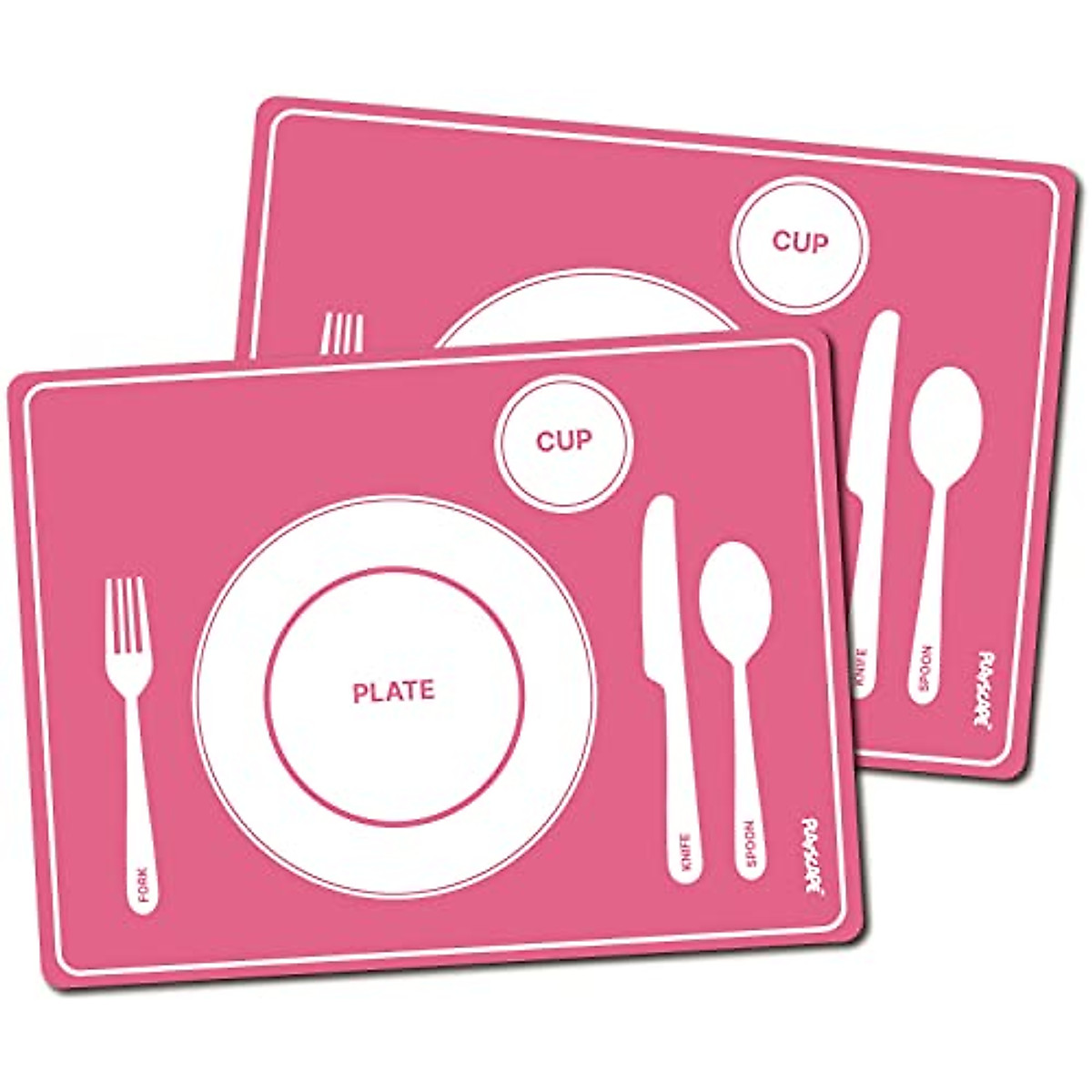 Playscape Kids Table Setting 2-Pack Placemats Montessori Style, Non-Slip Silicone (Pink)