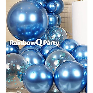 RainbowQ Party 55PCS Blue Metallic Balloons Different Sizes 18/12/5 Inch and Blue Confetti Balloons Shiny Latex Helium Balloons Set for Anniversary Graduation Wedding Birthday Party Decorations