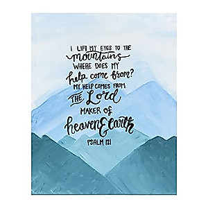 Help Comes From The Lord - Watercolor Christian Wall Decor Print, Mountain Landscape Bible Inspirational Wall Art For Living Room Decor Aesthetic, Home Decor, Office Decor, or Church, Unframed - 8x10