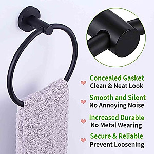 Bathroom Towel Ring Matte Black, Angle Simple Stainless Steel Bath Towel Holder, Wall Mounted Round Towel Hanger, 8-Inch