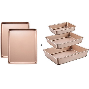 Joho Baking Sheet Pans Cookie Sheet, Deep Baking Pans Nonstick Net, Bakeware Rectangle Cake Pan for Oven,Gold