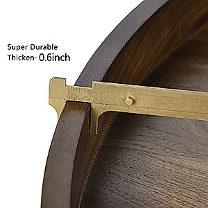 KINGCRAFT 24 x 24 inches Large Round Ottoman Table Tray Wooden Solid Circle Serving Tray with Handle Black Walnut Platter Decorative Tray for Oversized Ottoman Home Breakfast in Bed Tea Coffee