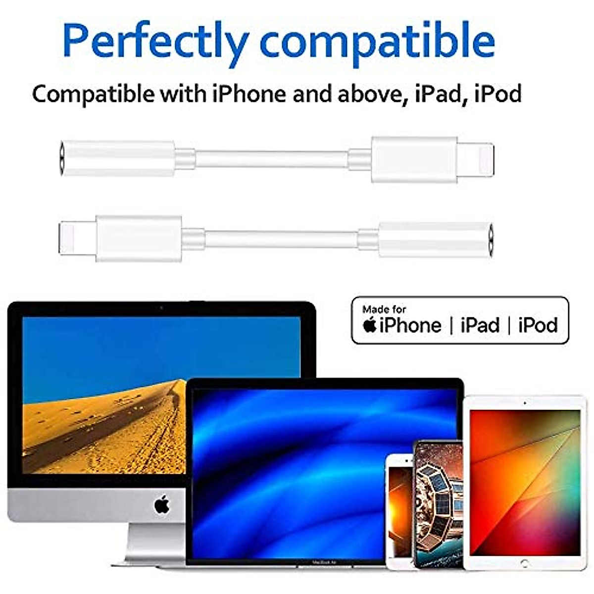 3 Pack Headphone Adapter for iPhone, [Apple MFi Certified] Lightning to 3.5 mm Headphone Earphone Jack Adapter Compatible with iPhone 14/13/12/11/XS/XR/X 8 7, Support All iOS Systems (White)