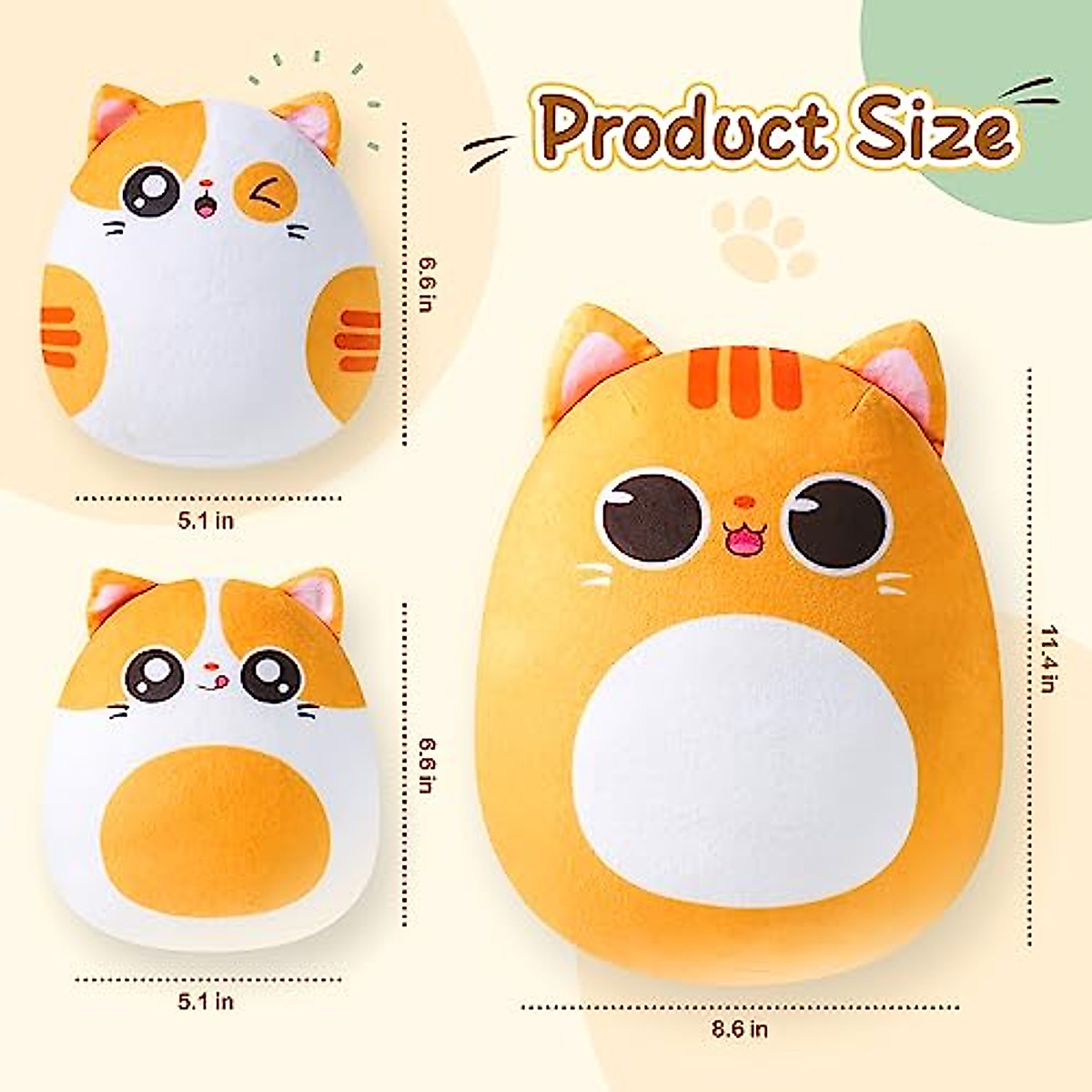 Officygnet Cat Plush Toy, Set of 3 Cute Cat Stuffed Animals Plushies, Kawaii Soft Cat Plush Pillow for Kids Girls, Perfect Christmas Birthday Gifts