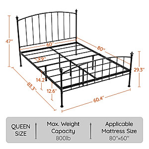 Queen Size Metal Platform Bed Frame, Victorian Wrought Iron-Art Design, Classic Black, Mattress Foundation with Headboard & Footboard, Under Bed Storage, No Box Spring Needed, Black