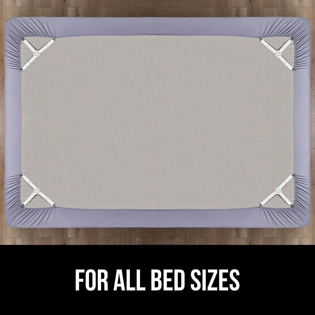 Gorilla Grip Breathable Mesh Large 24 Pocket Shoe Organizer and Nonslip Bed Sheet Straps 4 Pack, Holds Up To 40 Pounds Gray, Over Door, Sheet Straps in White, Easy Install, 2 Item Bundle