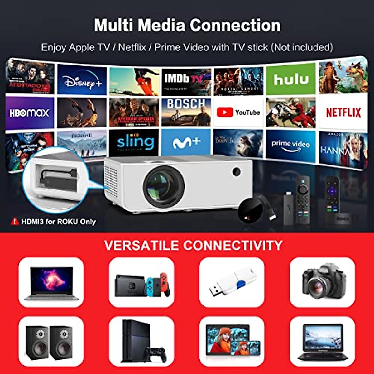 1080P HD Projector, WiFi Projector Bluetooth Projector, FANGOR 230" Portable Movie Projector with Tripod, Home Theater Video Projector Compatible with HDMI, VGA, USB, Laptop, iOS & Android Smartphone