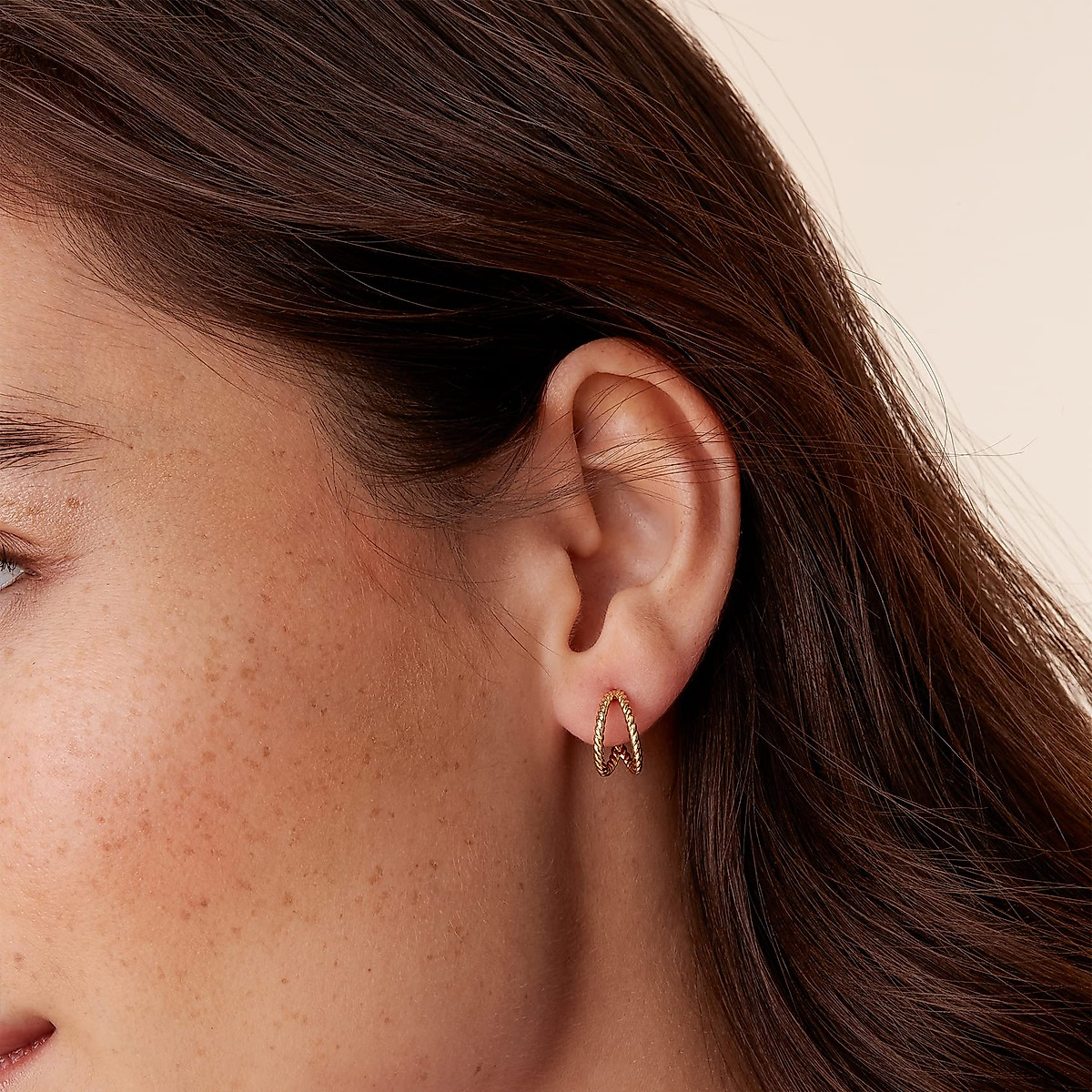 PAVOI 14K Gold Plated Sterling Silver Split Hoop Huggie Earrings in Rose, White, and Yellow Gold (Rope Plated)