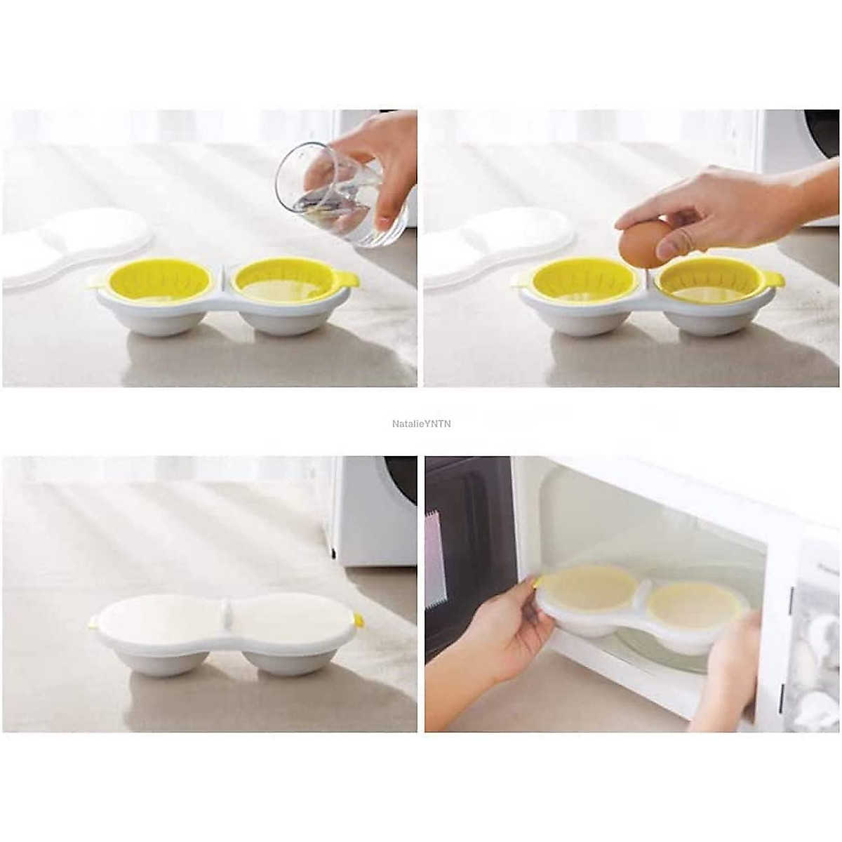 WWLUCKY Draining Egg Boiler for Microwave, Perfect Double Egg Poacher, Silicone Egg Boiler Cups, Double Egg Cups for Boiled Eggs, Draining Egg Boiler Set, Kitchen Cooking Gadget Tools, Blue