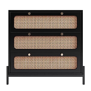 CKLMMC Modern 3-Drawer Chest,Cannage Rattan Closet,Wood Storage Cabinet Sideboard for Bedroom, Living Room, Entryway, Hallway (Black#Rattan*c)
