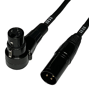 CESS-041 Right Angle Female XLR to Straight Male XLR Plug Cable, 3-Pin to 3-Pin, 2 Pack