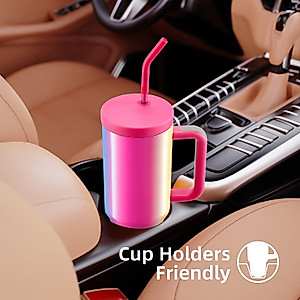 40 oz Tumbler with Handle and Straw Lid, Reusable Leak-Proof Insulated Tumblers, Stainless Steel Coffee Tumbler Cups Pink, Travel Mug for Home Office, Keep Cold 34Hrs, Cup Holder Friendly(Gala Shine)