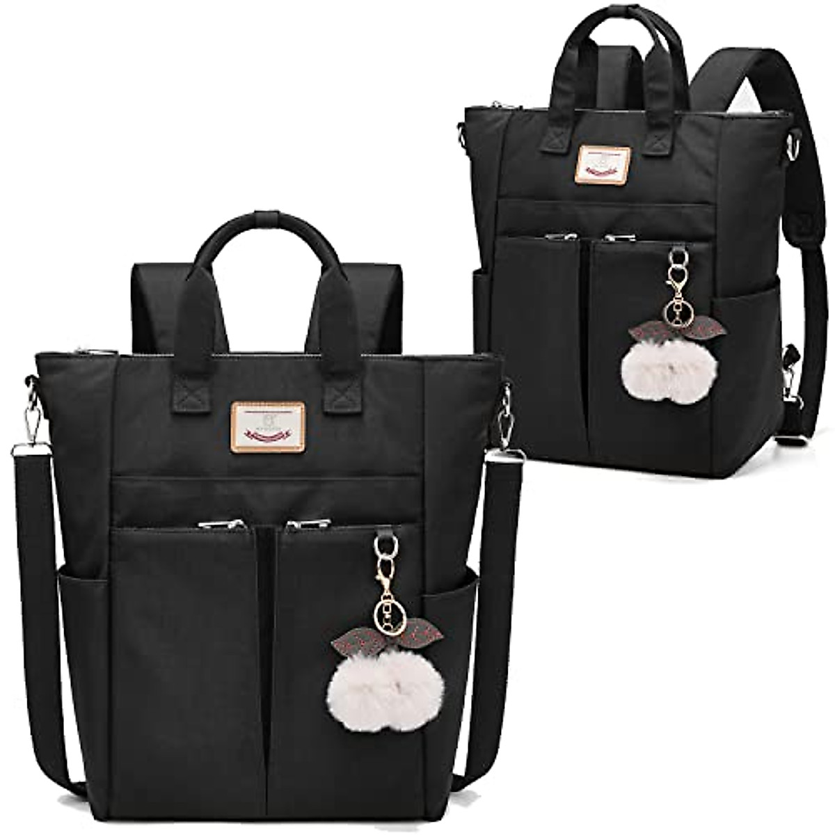 MYHOZEE Convertible Backpack Tote Bag, 3 IN 1 Women Laptop Backpack, College Casual Daypack Bookbag Black