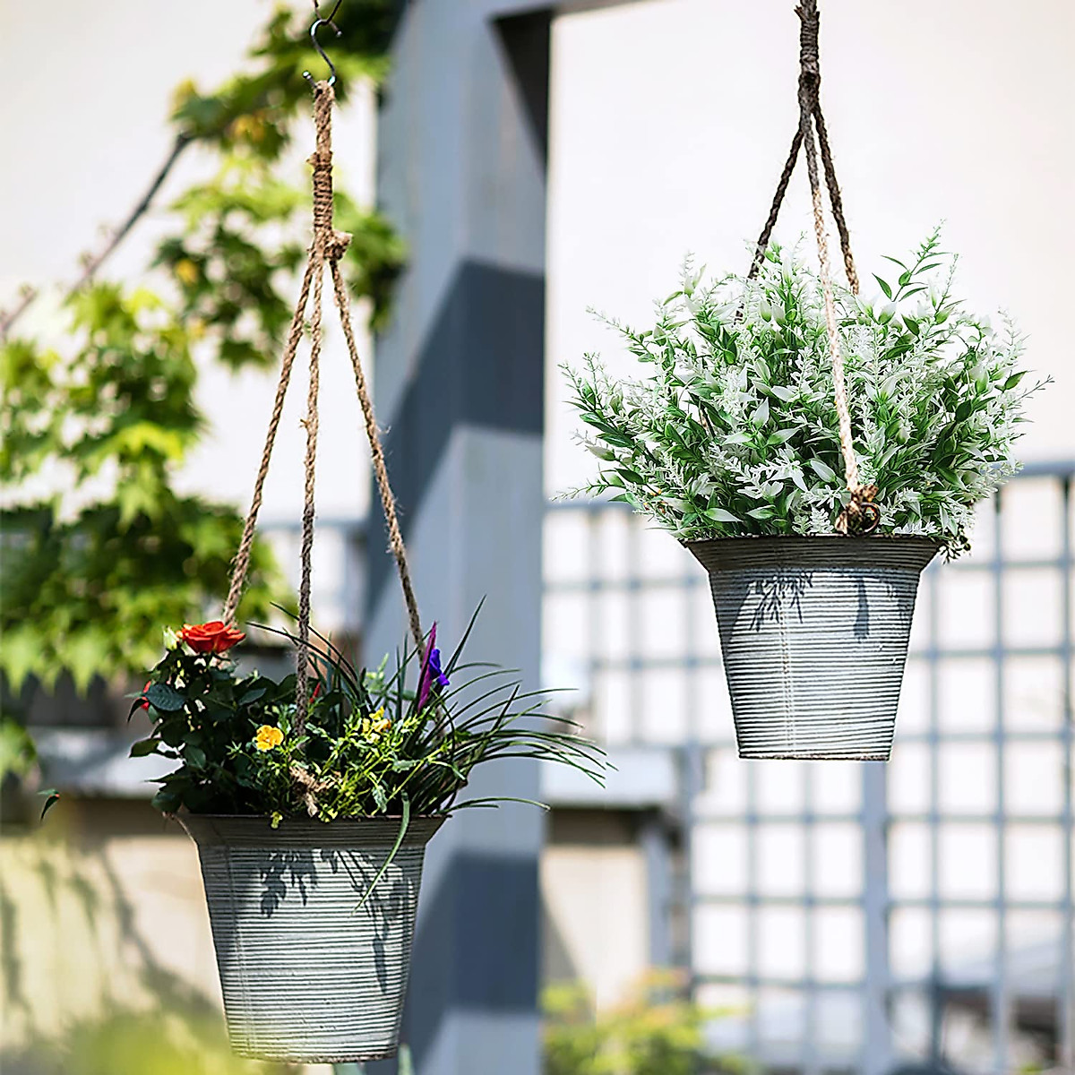 XLFAQXM 8 Pack Artificial Plants Flowers Grass Shrubs No Fade Faux Plastic Flowers Outdoor for Vases Farmhouse Garden Porch Patio Office Indoor Wedding Decoration Greenery Fake Plants (5#White)