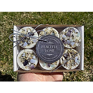 Peaceful Home Candle by New Moon Beginnings - Stress Relief Candle - Energy clearing - All Natural Essential Oil Soy Candle - Crystal Candles (Peaceful Home, 6 Pack Tealights)
