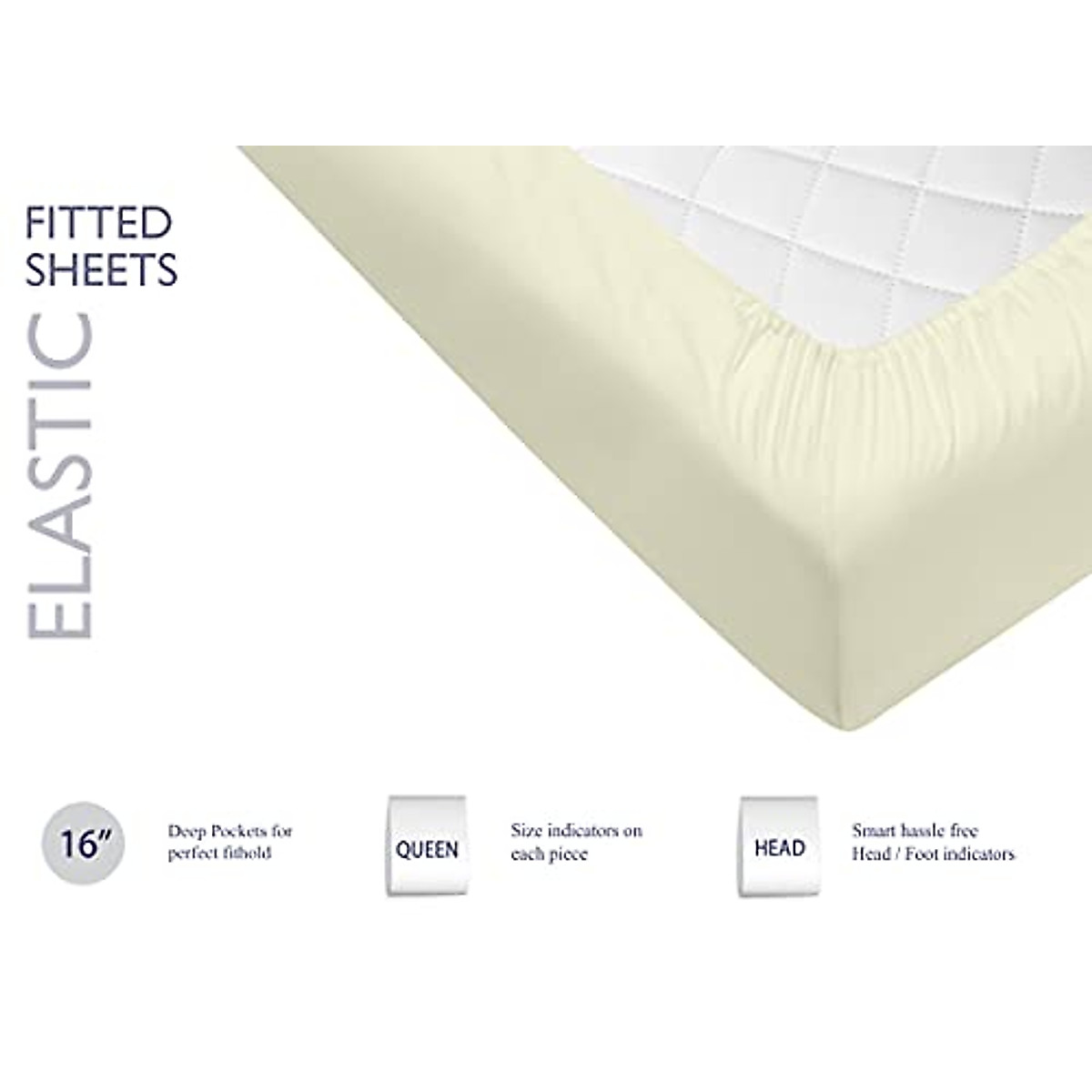 Van Harman 1000 Thread Count 100% Egyptian Cotton Bed Sheets 4 Pc Queen Bed Set Ivory, Sateen Weave Hotel Cotton Cotton Sheets, Single Ply Yarns, Luxury Collection, Fits mattress up to 16” Deep Pocket