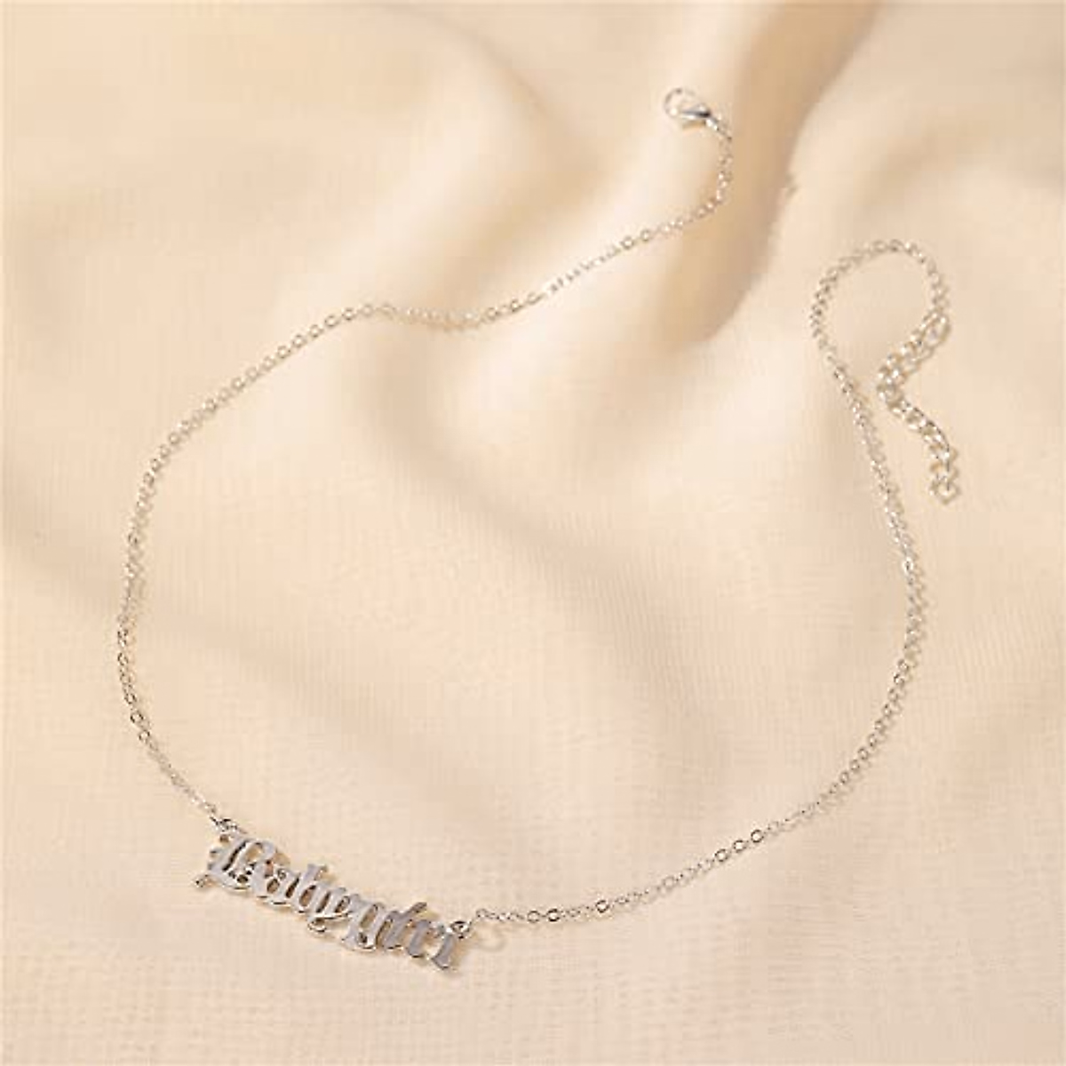 coadipress Old English Babygirl Necklace for Women Unique 18k Gold Silver Plated Adjustable Words Stainless Steel Clavicle Chain Necklaces Jewelry Birthday Gift (Silver)