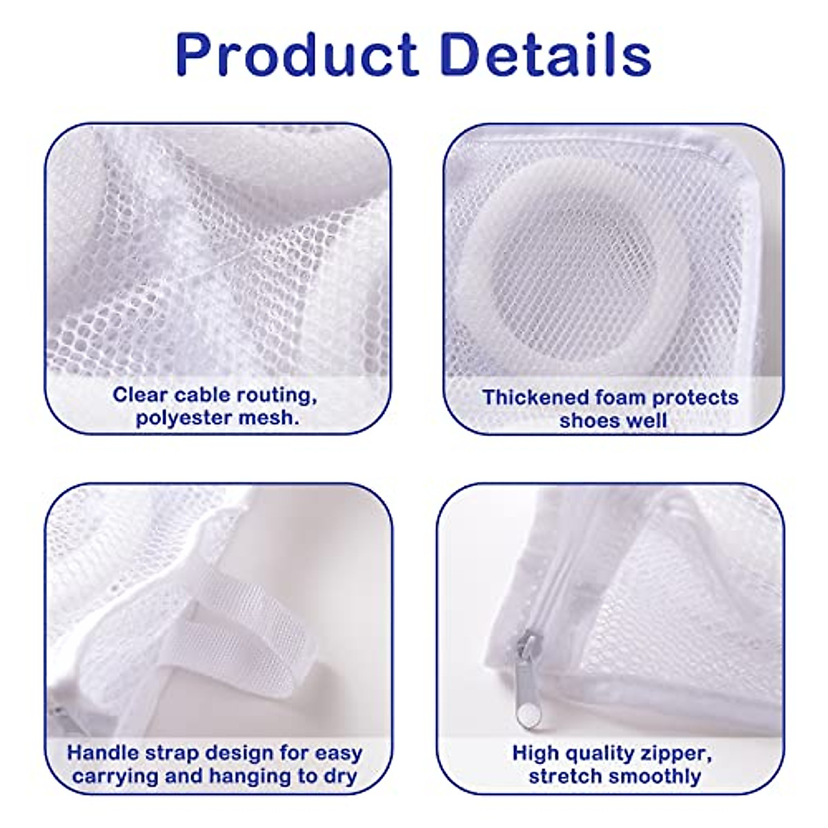 BAYTORY 2Pcs Shoe Washing Bag with Zipper, Mesh Laundry Bag for Washing Machine, Reusable and Durable, Wash Bag for Sneakers, Trainers, Running Shoes, Bras, Socks, Lingerie (1 Large and 1Medium)