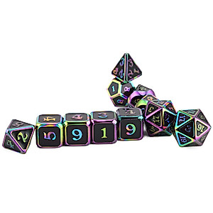 Rainbow Eldritch Cthulhu Scales Metal Dice Set 11 Polyhedral Dice with Metal Box for Dungeons and Dragons (D&D, DND 5 Edition) Call of Cthulhu Warhammer Shadowrun and All Tabletop RPG for Game Lovers.