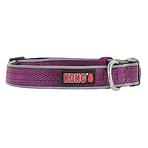 KONG Comfort Reflective Premium Padded Weave Dog Collar (Medium, Purple)
