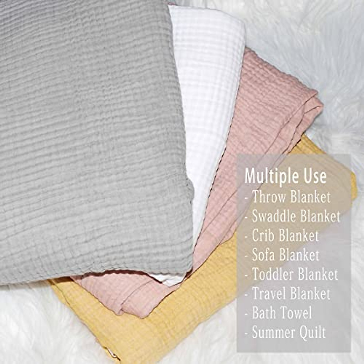 DerF HOME Muslin Cotton Bed Blanket for Couch Adult, 4-Layer Pre-Washed, Breathable Super Soft, Lightweight Summer Blanket Twin Bed Throw Blanket, (Light Grey 60"x80" inches)