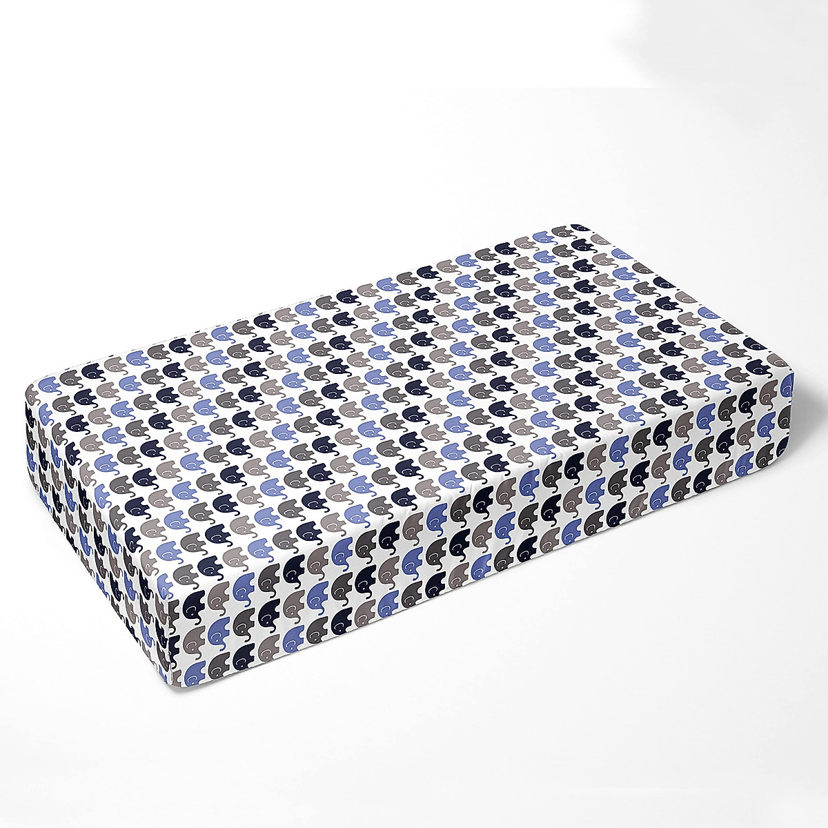 Bacati - Elephant Blue, Navy, Grey 100% Cotton Boys Universal Baby Crib or Toddler Bed Fitted Sheet